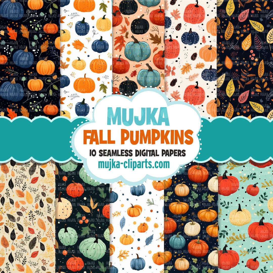 Fall Digital Papers, Pumpkin Seamless Patterns, Autumn Leaves Printable ...