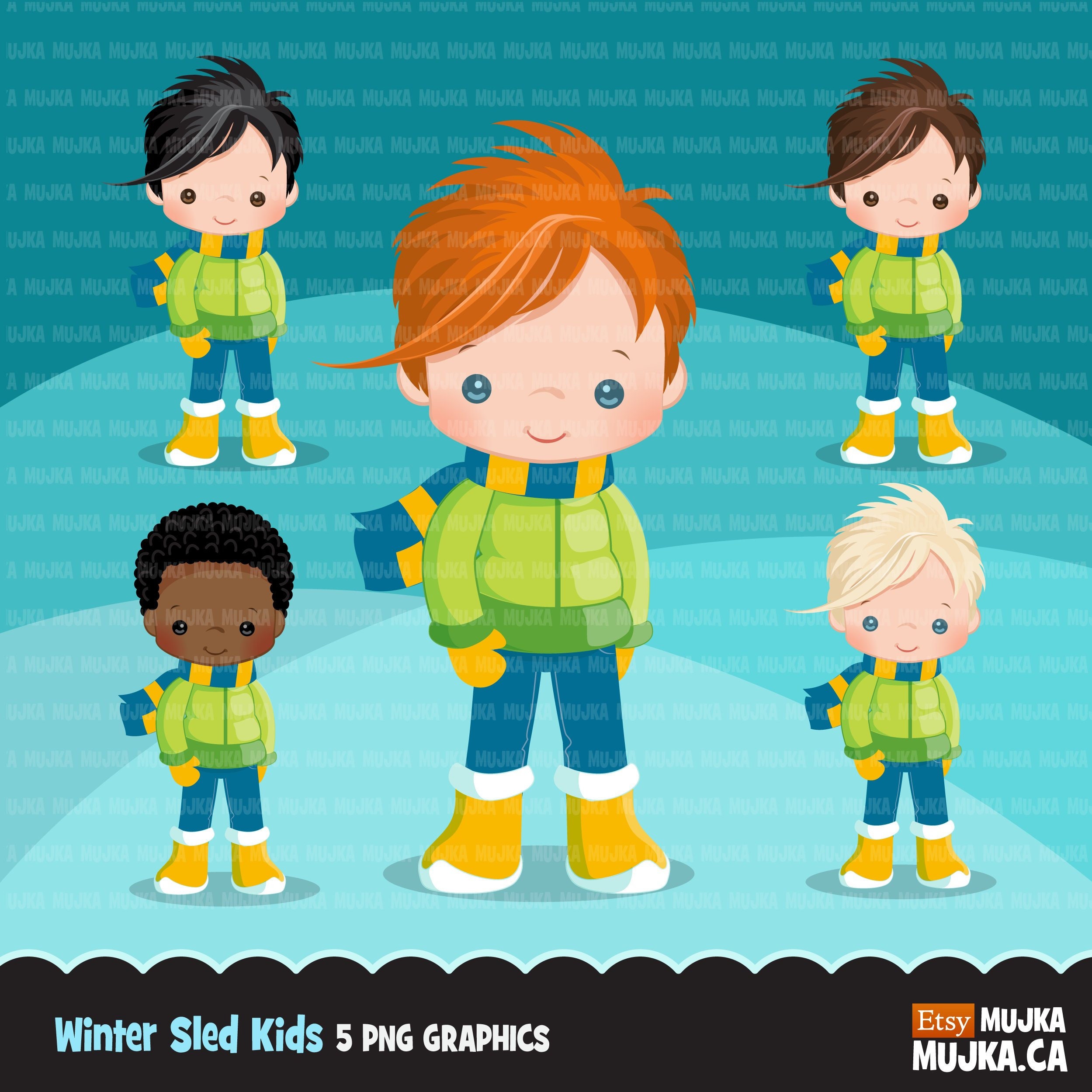 Winter Sled Snow Kids Clipart, Kids Sledding, Tobogganing, Winter ...