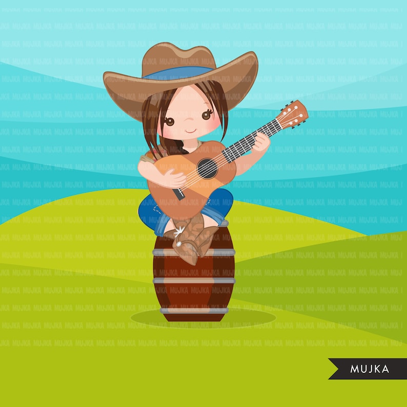 Cowgirl With Guitar Clipart, Farmer Characters Country Farm Graphics ...