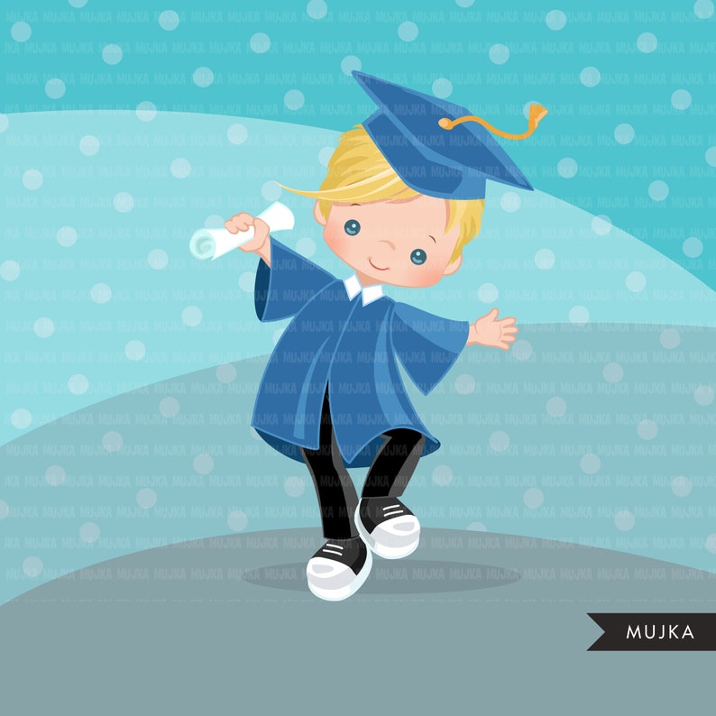 Graduation Clipart, School, Graduate Boys With Blue Cape, Students ...