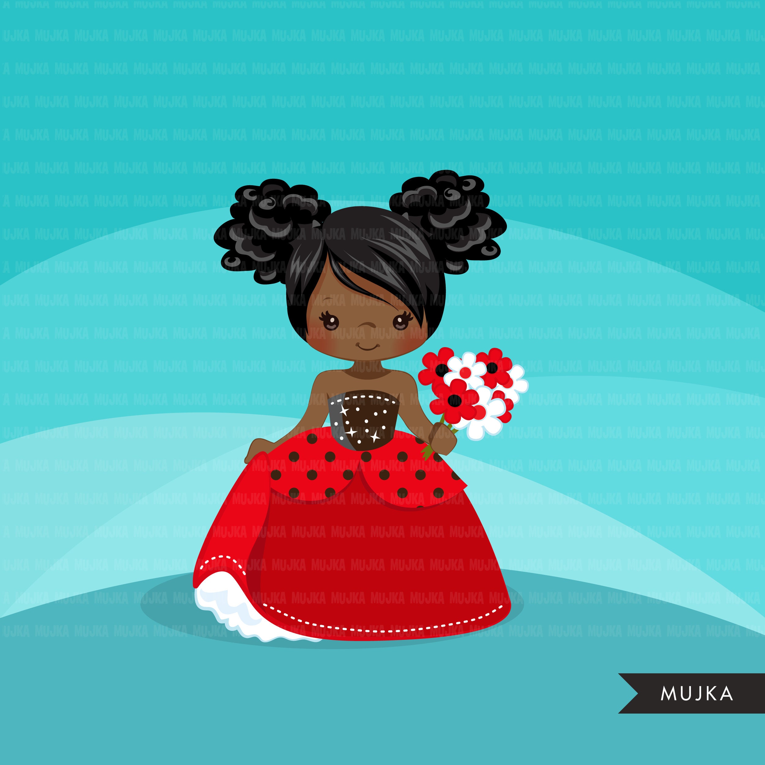 Ladybug Clipart Black Princess Fairy Tale Graphics Girls - Etsy