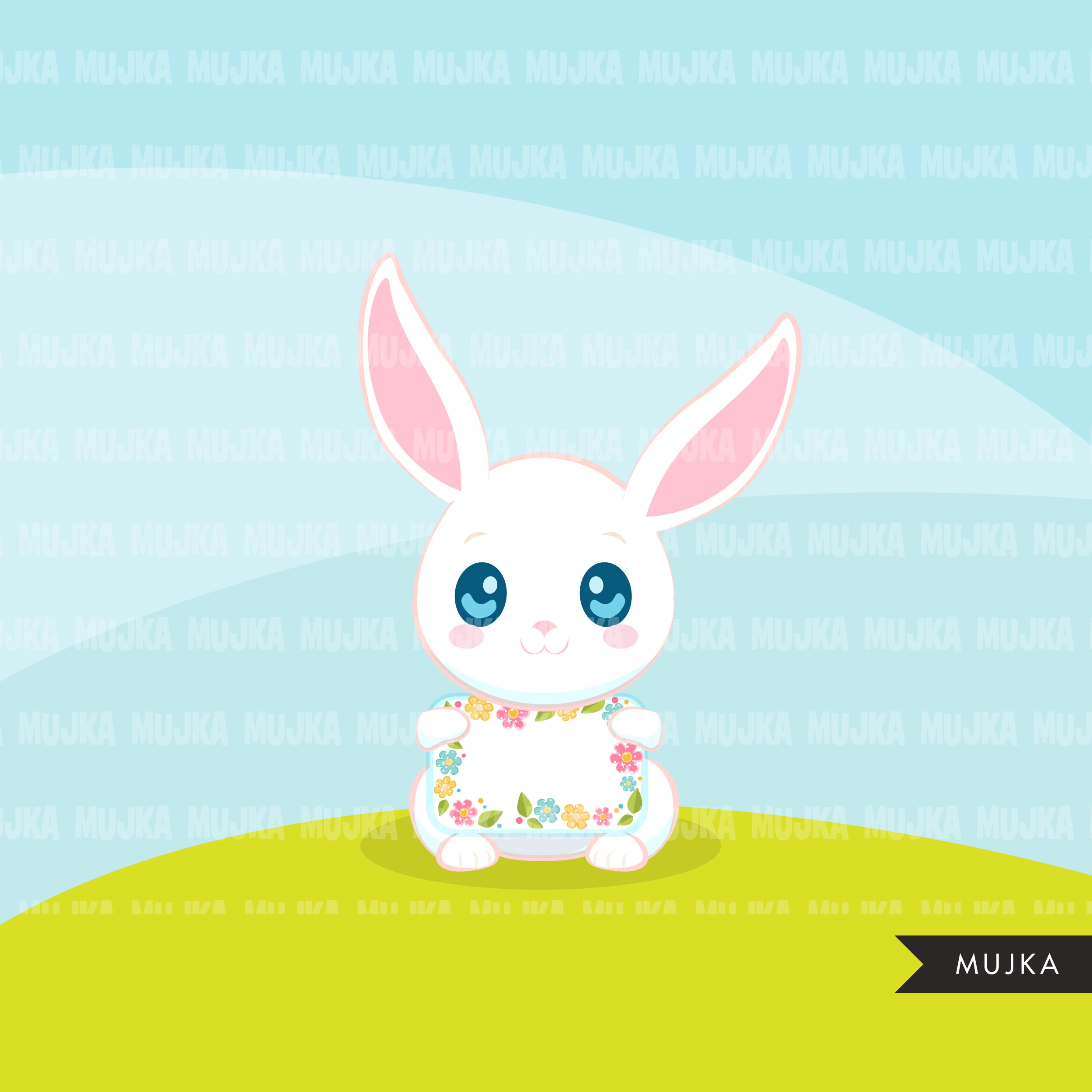 Easter Bunny Clipart Cute rabbit with Easter egg animal | Etsy