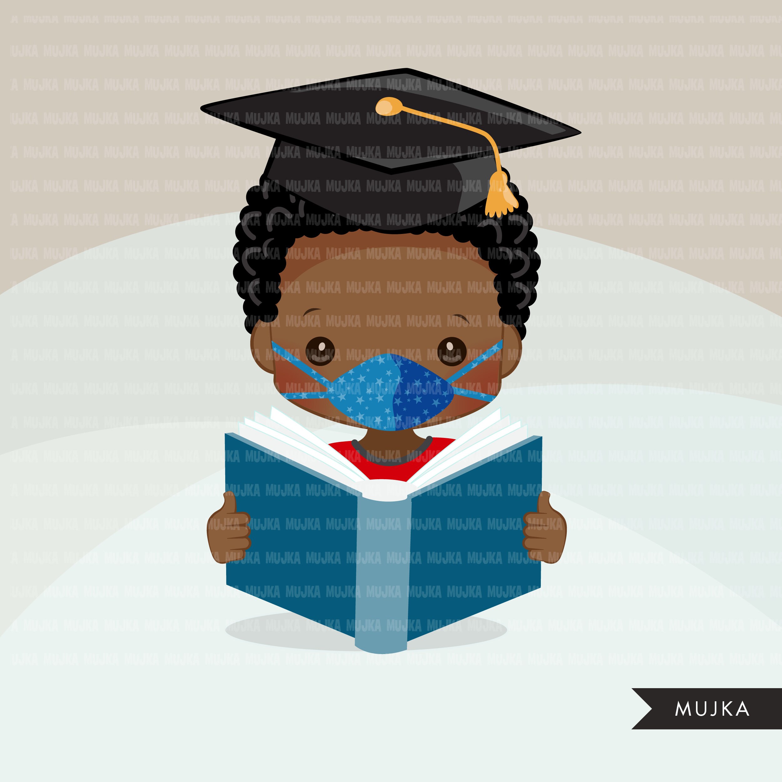 Graduation Clipart Graduate Black Boys With Book and Mask | Etsy