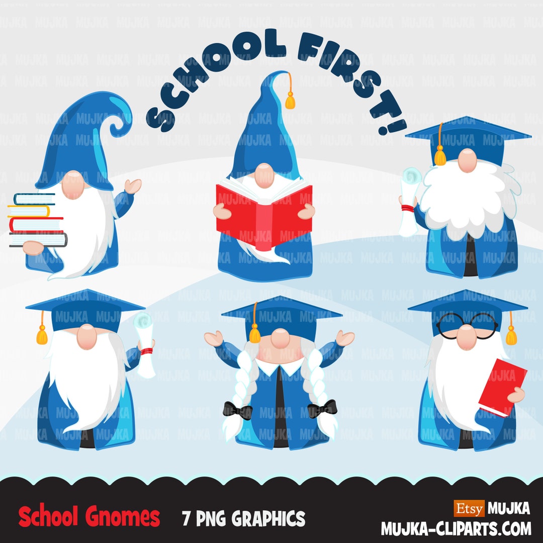 Graduation Gnomes Clipart, Student Reading Book, School Clip Art ...