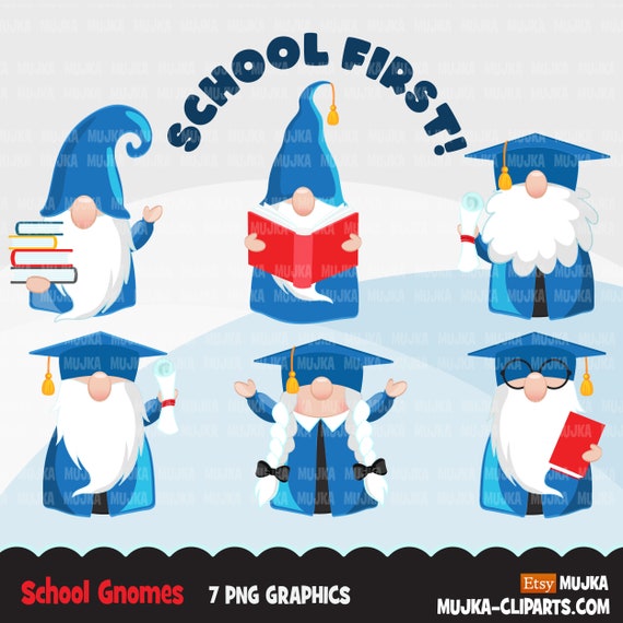 Graduation gnomes clipart, student reading book, school clip art ...