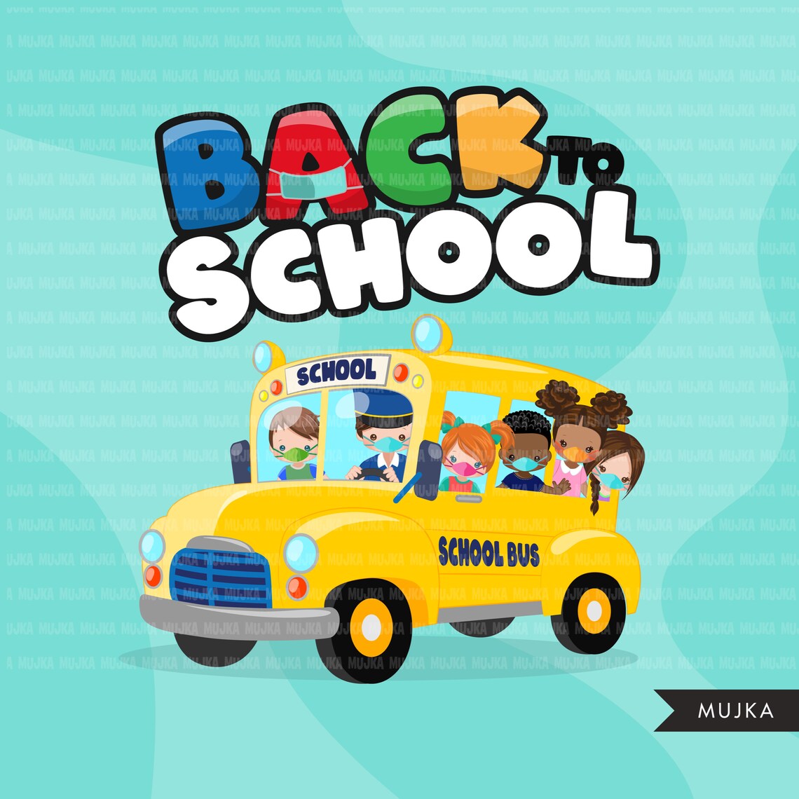 Back to School Clipart School Bus Clip Art Students With | Etsy Canada