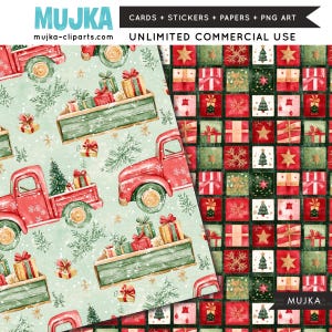 Christmas Digital Papers, Red and Green Christmas Backgrounds, Santa ...