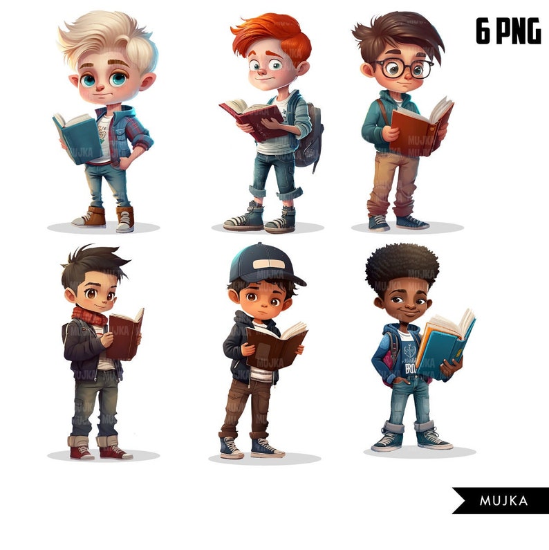 Student Png Reading Clipart School Boys Graphics Brothers - Etsy Canada