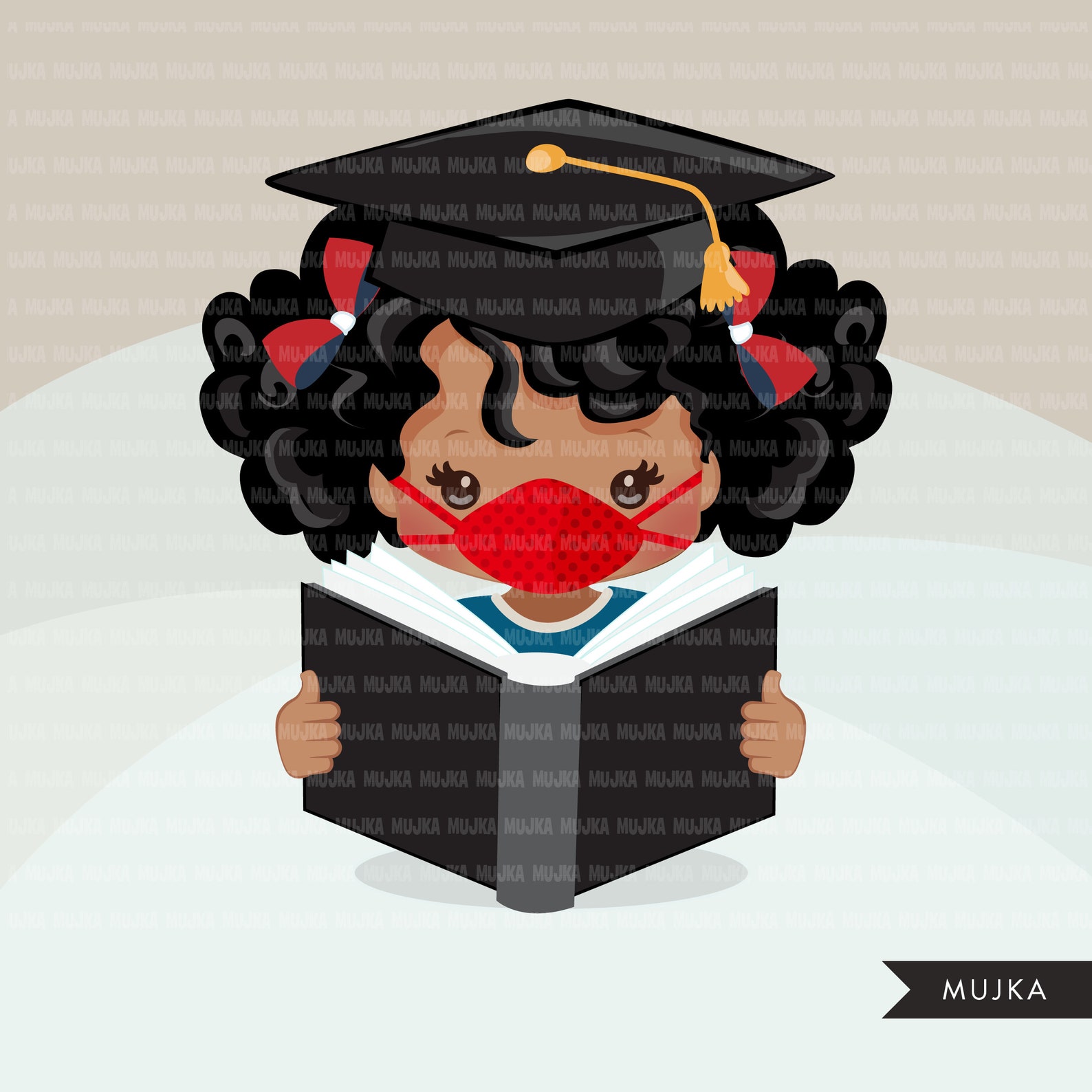 Graduation Clipart Graduate Black Girls With Book and Mask | Etsy