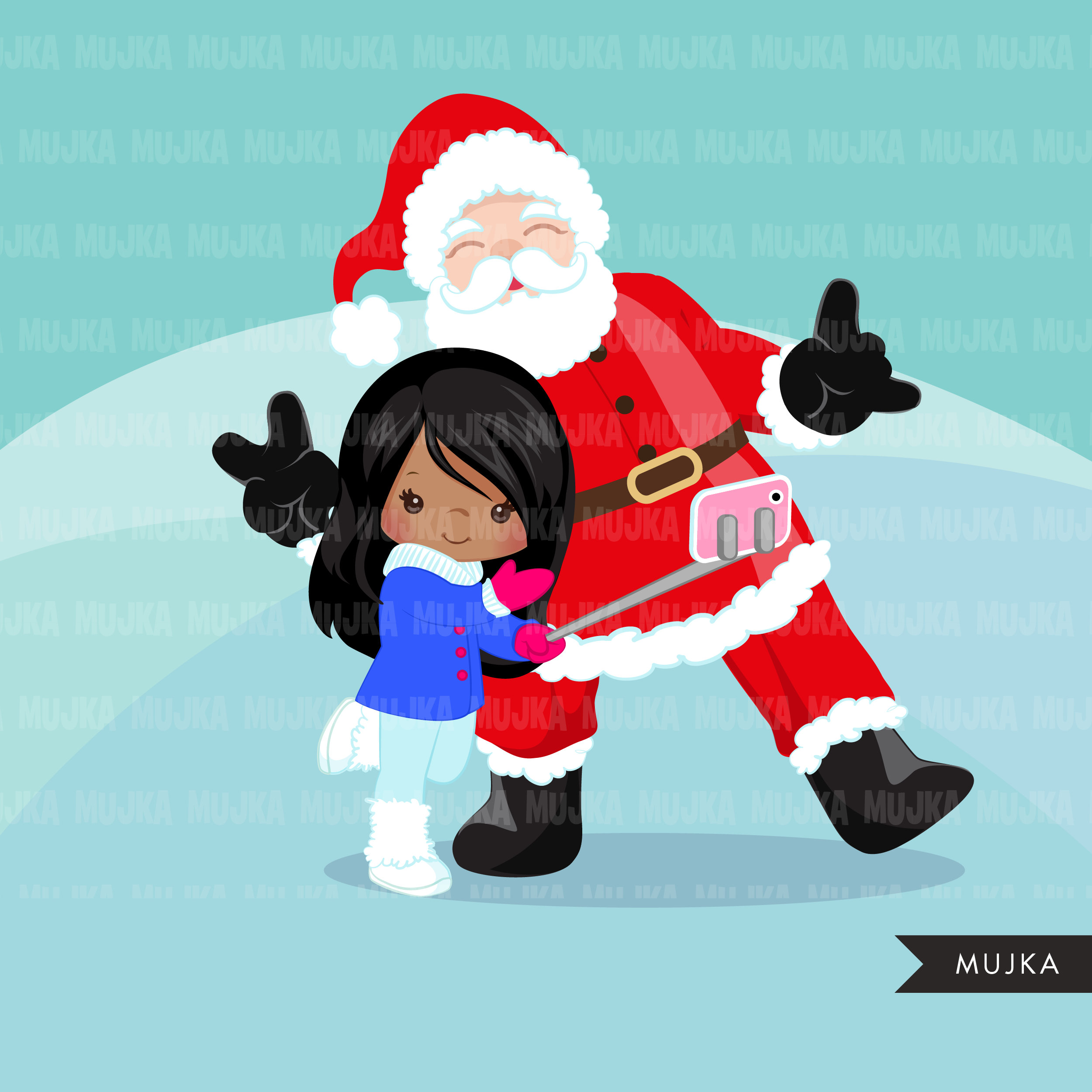 Santa Selfie Clipart, Christmas Selfie Graphics, Kids, Santa With ...
