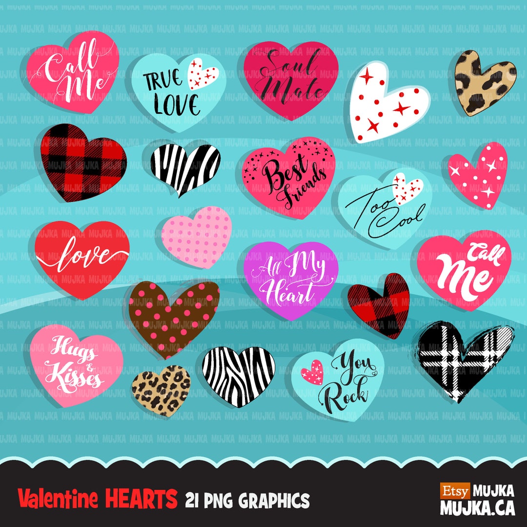 Valentine Hearts Clipart, Love Quotes, Zebra, Plaid, Leopard, Polka ...