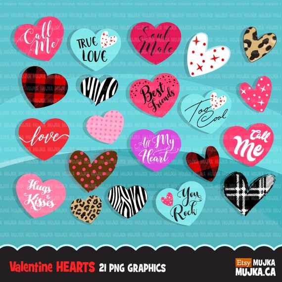Valentine Hearts Clipart, Love Quotes, zebra, plaid, leopard, polka ...