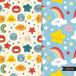 Cute Rainbow Digital Papers, Kawaii Baby Seamless Background, Nursery ...