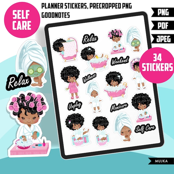 Black girl Self Care stickers, Goodnotes stickers, planner stickers ...