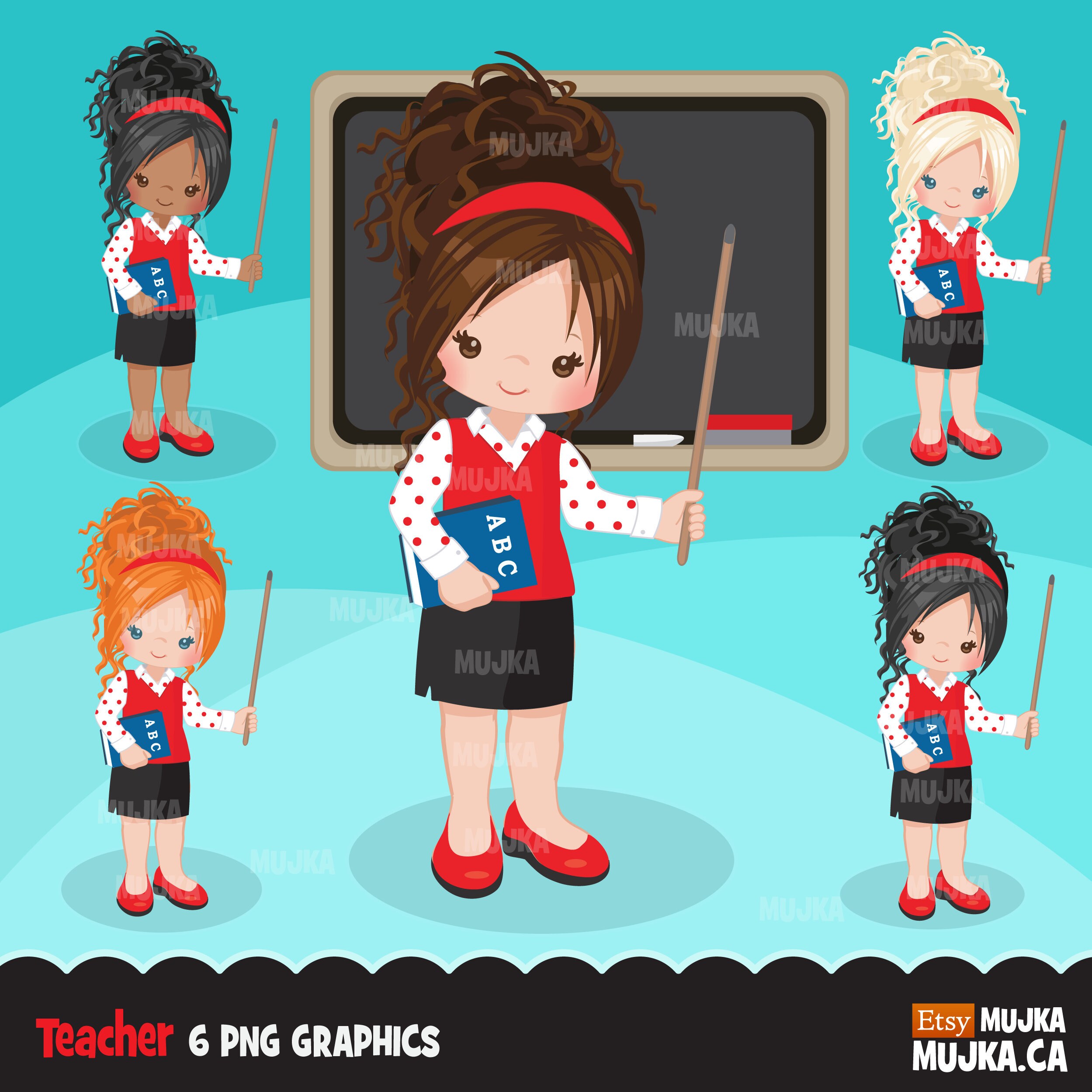 Teacher Clipart School Character Clipart Graphics Card - Etsy Canada