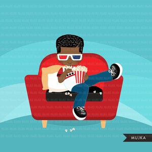 Movie Night Clipart, Movie Birthday Party, Black Boys Graphics, Popcorn ...