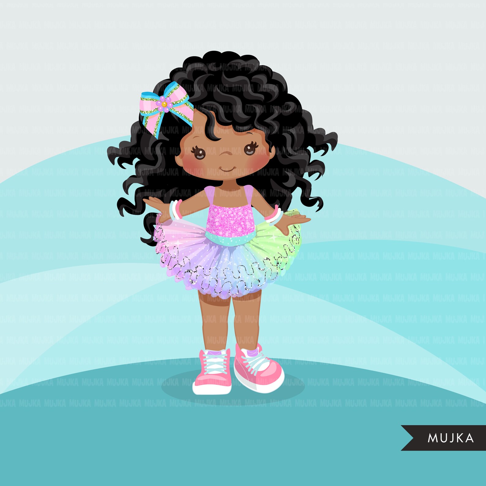 Rainbow Unicorn Tutu Clipart for Black Kids. Girl With Cute Tutu Modern ...