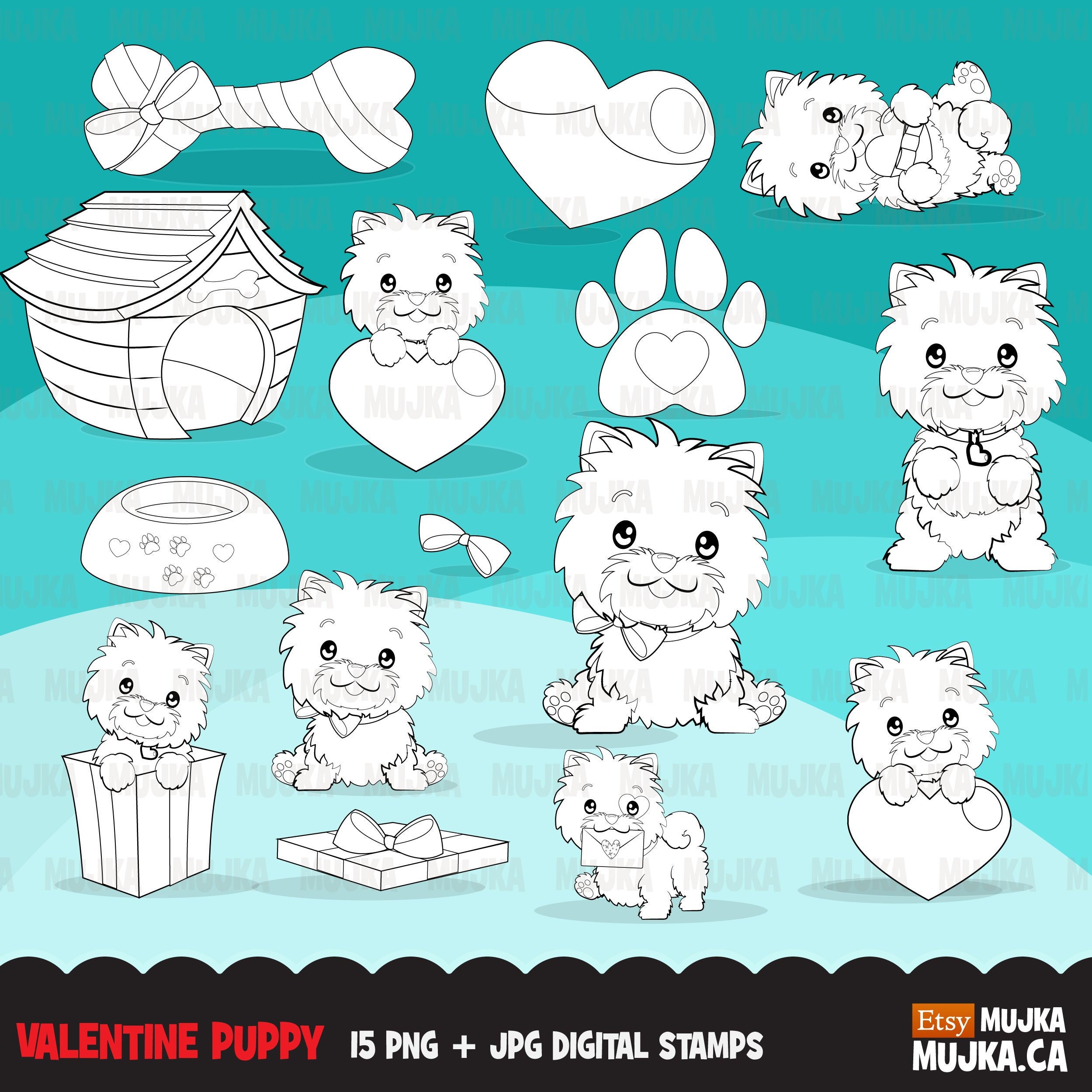 Valentine PUPPY DOG Digital Stamps. Cute Animals Dog Bowl - Etsy Canada