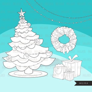 Christmas Digital Stamps. Christmas Morning, Christmas Tree, Wreath ...