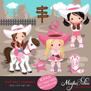 Cowgirl Clipart- Pink & Brown, Western Graphics, Cowgirl Characters ...