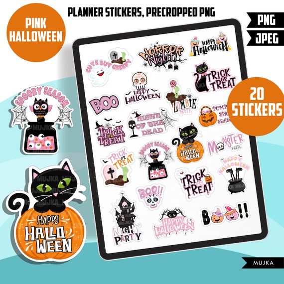 Printable Halloween stickers, precropped png stickers, trick or treat ...