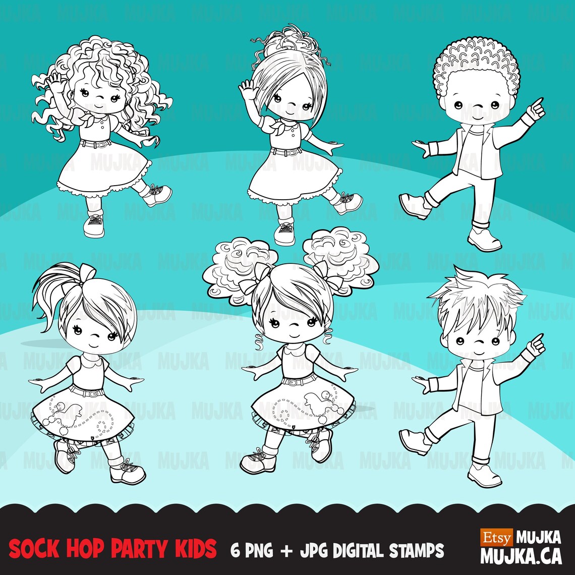 Sock Hop Party Digital Stamps. 50's Retro Characters | Etsy