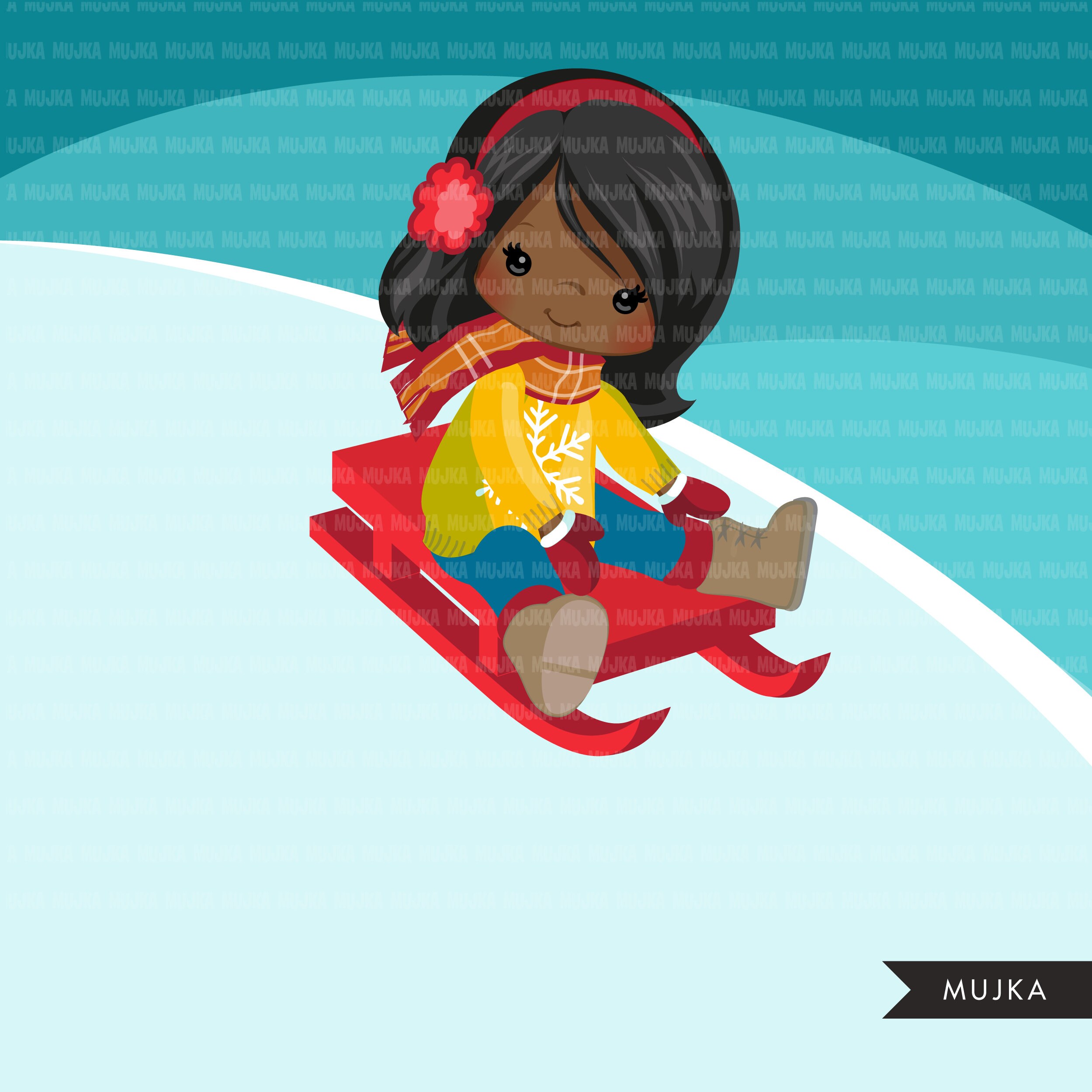 Winter Sled Snow Kids Clipart, Kids Sledding, Tobogganing, Winter ...