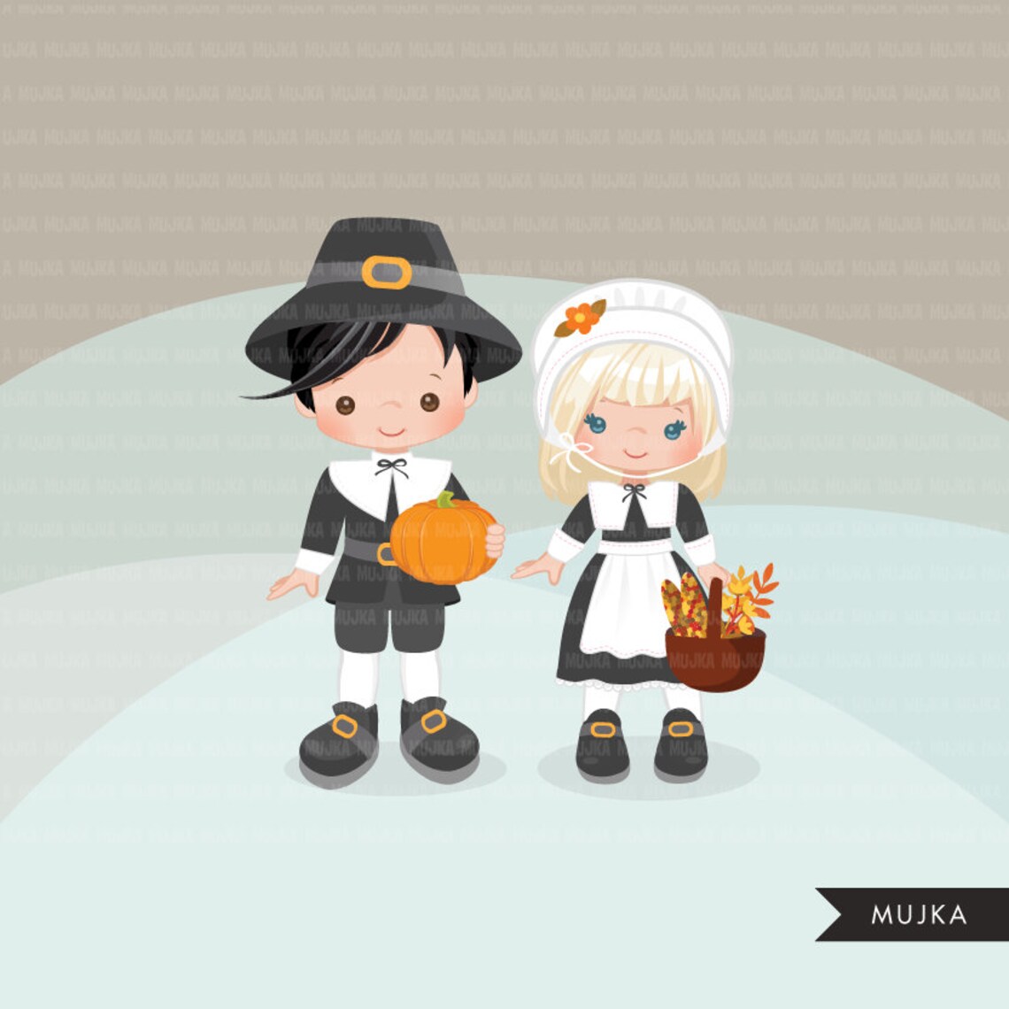 Thanksgiving Clipart. Indians and Pilgrims characters | Etsy