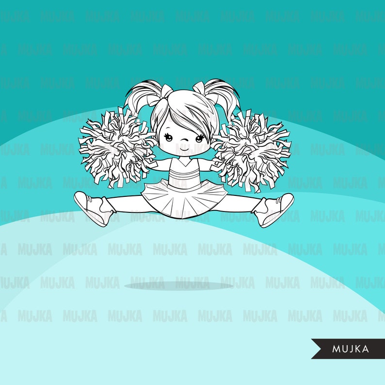 Cheerleader Digital Stamps. Sports Graphics, Cheerleader Pom Pom ...