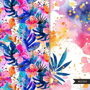 Tropical Floral Digital Papers, Flower Summer Pattern Background ...