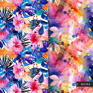 Tropical Floral Digital Papers, Flower Summer Pattern Background ...