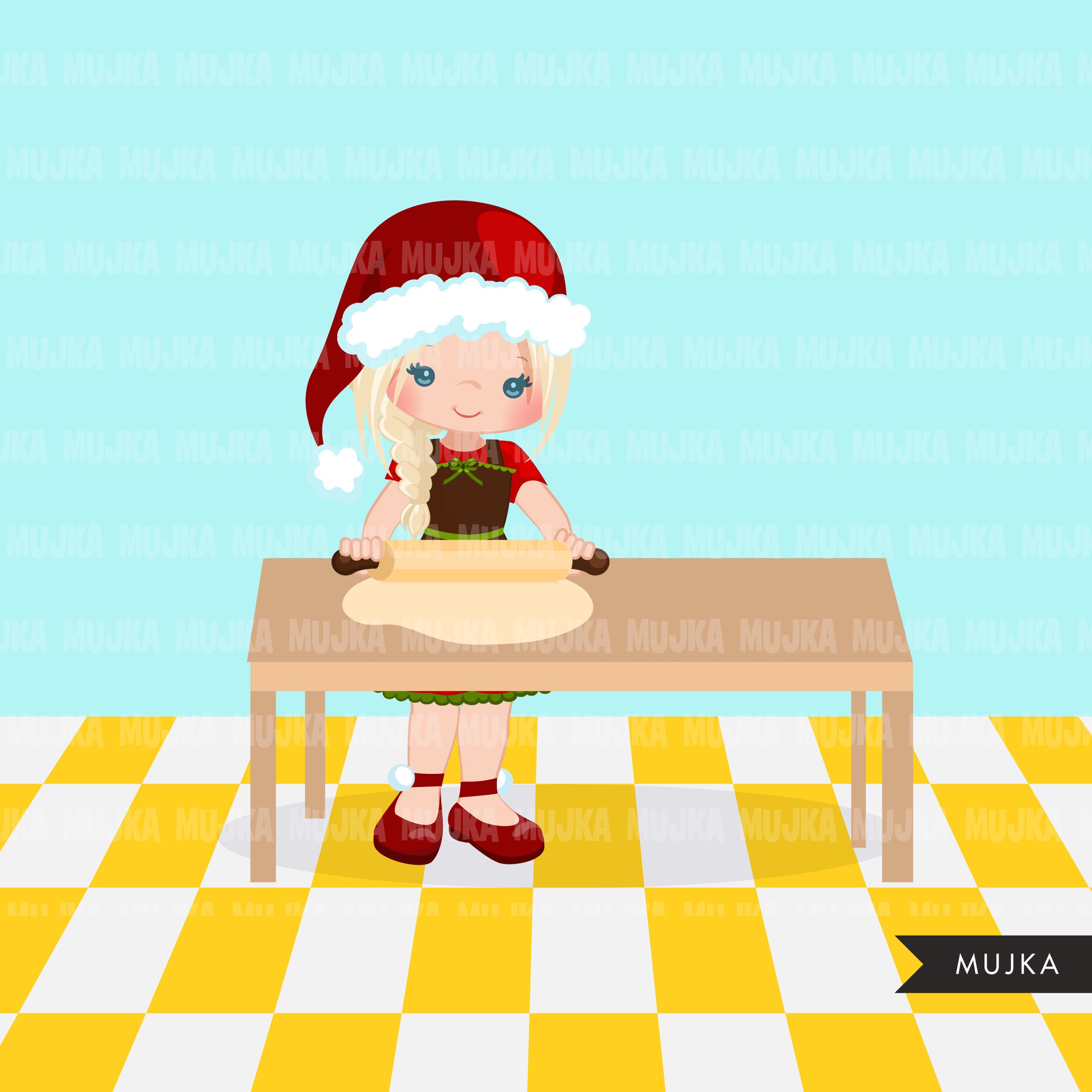 Christmas Baking Clipart Cute Baker Girl Characters, Kitchen Baking ...