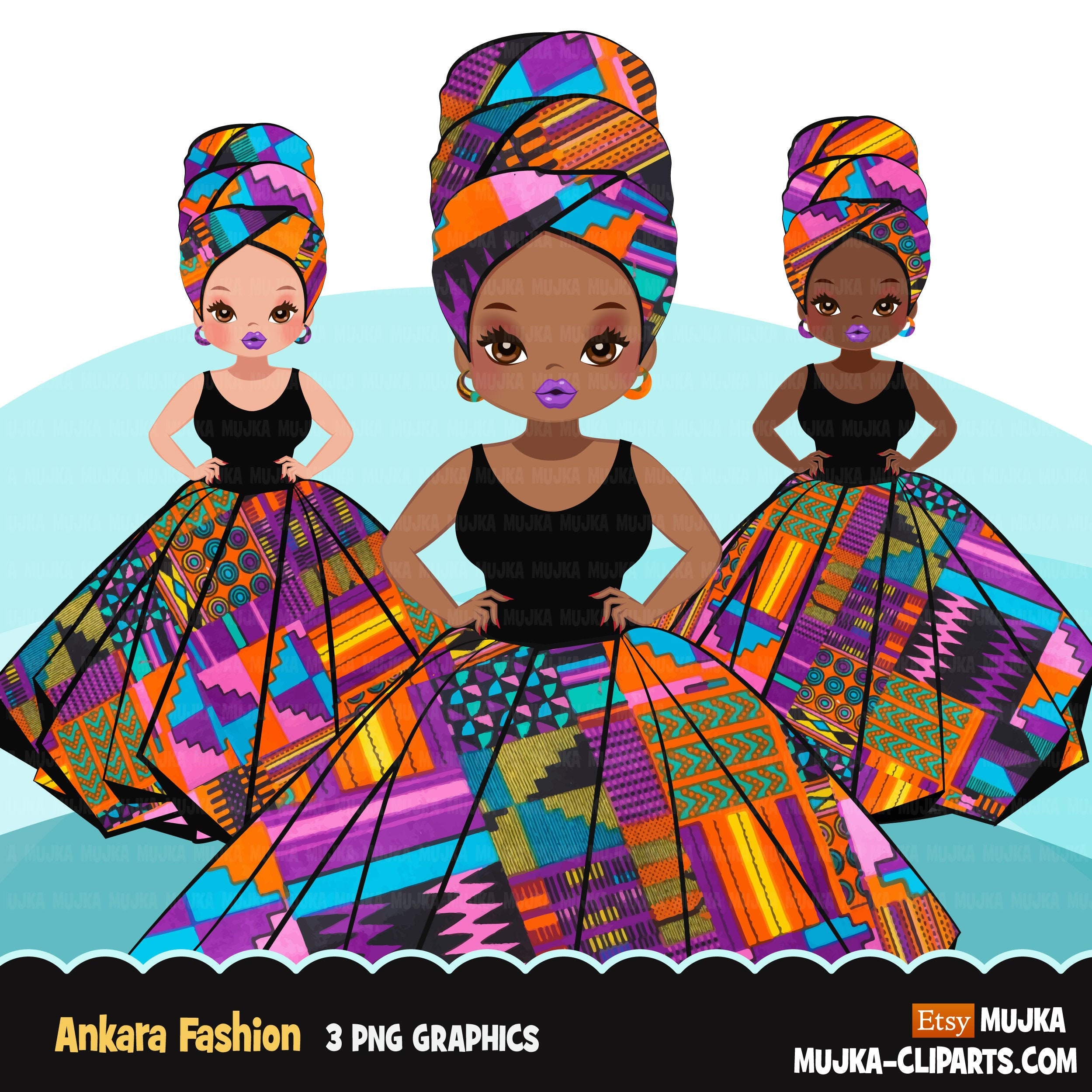Black woman clipart avatar Ankara kente African print head | Etsy