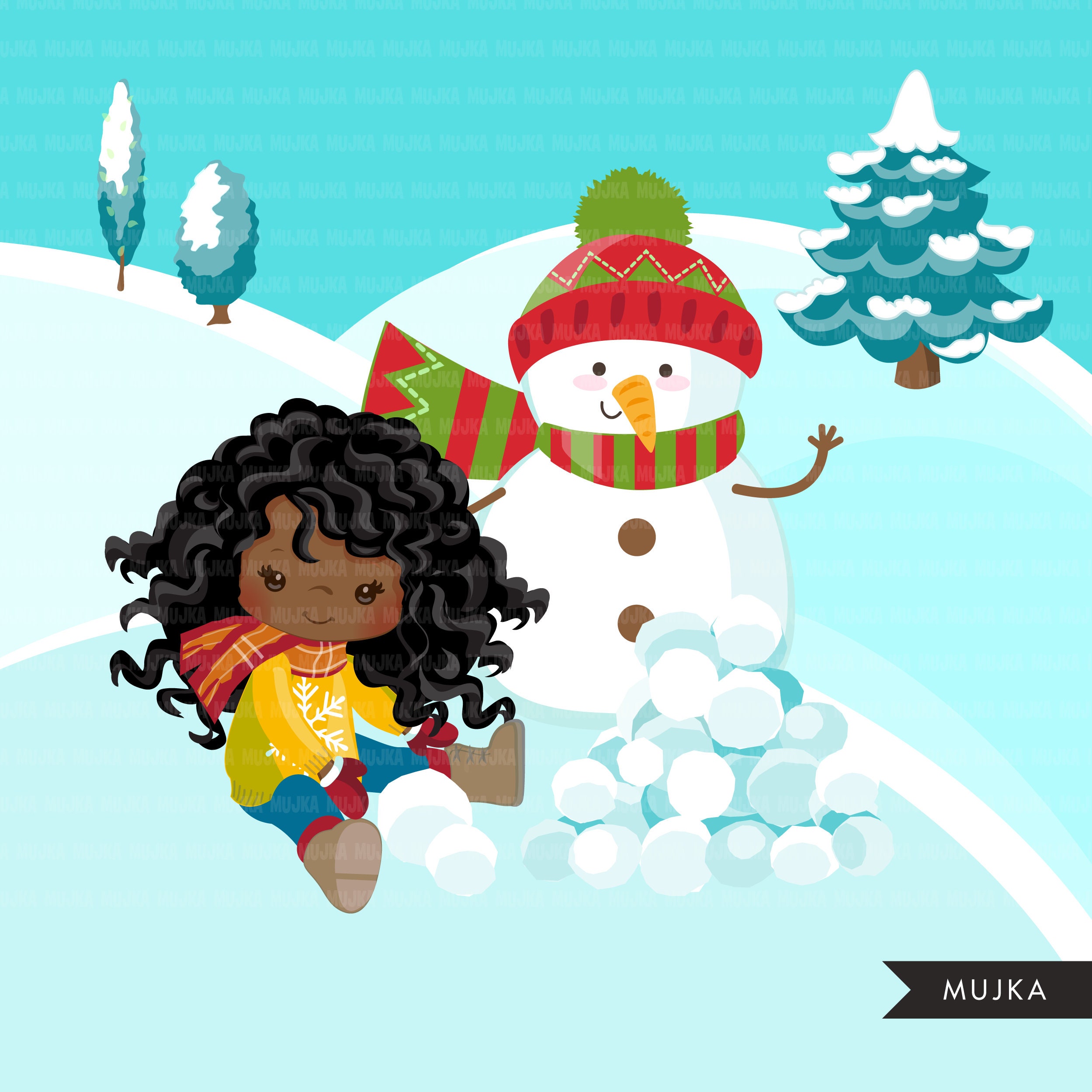 Winter Kids Clipart Bundle Snow day snowman sledding kids | Etsy