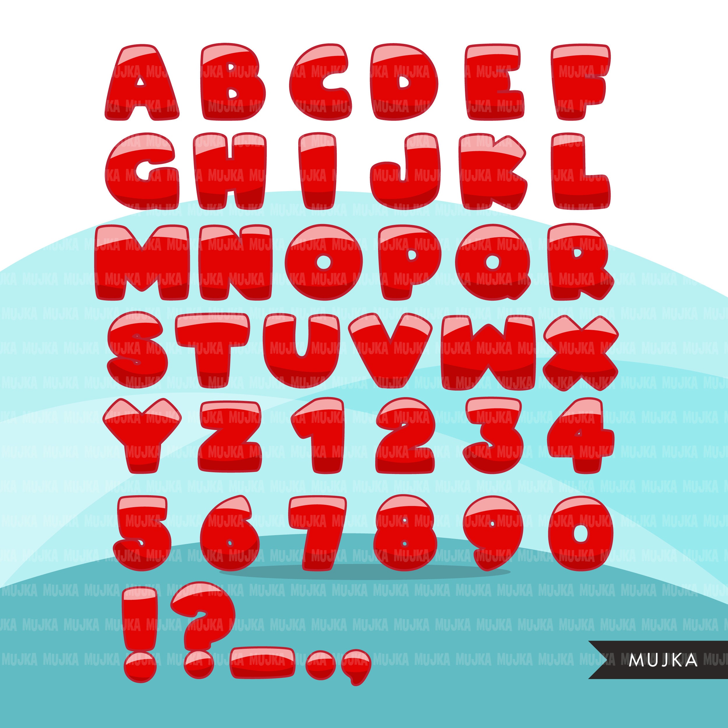 Christmas Alphabet Clipart Bundle, Red, Stripe and Green Letters Cute ...