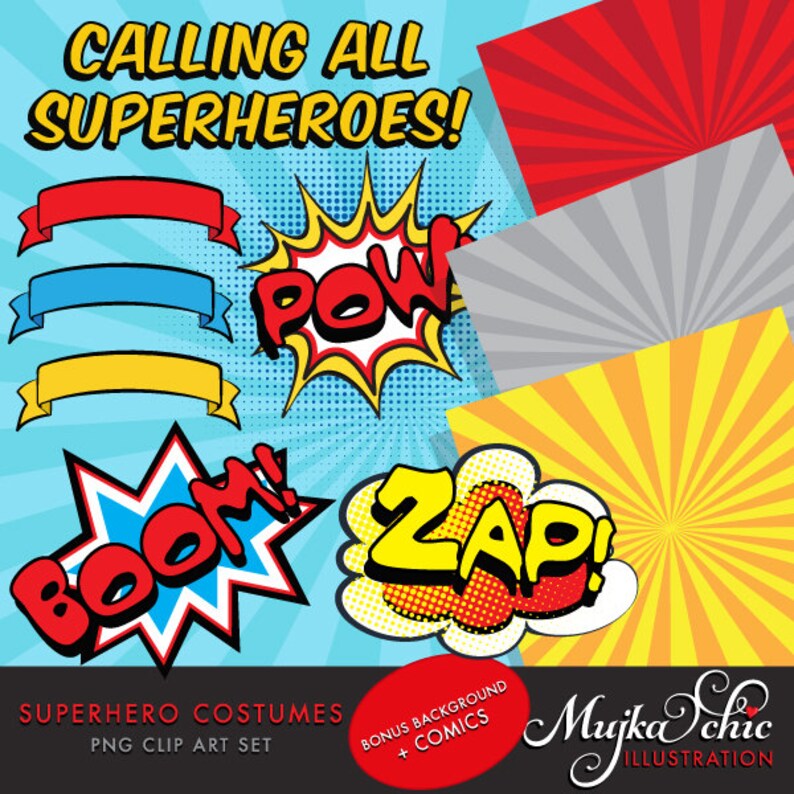 Superhero Clipart. Superhero Costumes Clipart and Backgrounds Bundle ...
