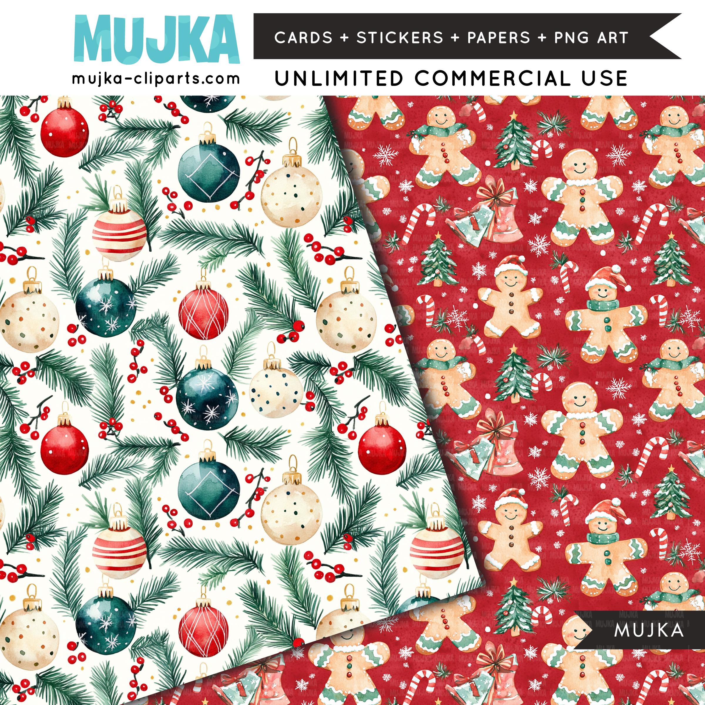 Christmas Digital Papers, Red and Green Christmas Backgrounds, Santa ...