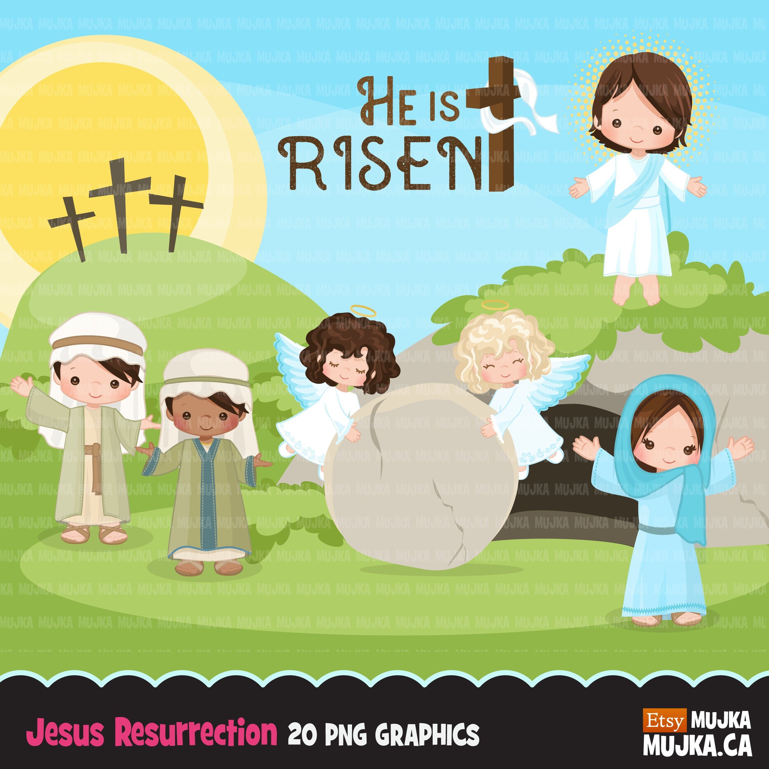 Resurrection of Jesus Clipart. Religious illustration Bible | Etsy