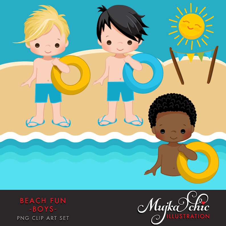 Beach Fun Clipart for Boys. Summer Cliparts Beach Swimming - Etsy