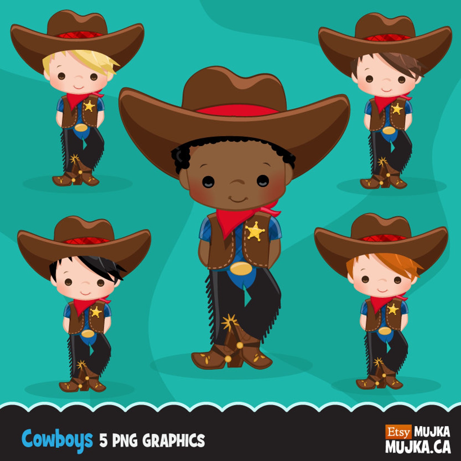 Cowboy Clipart. Wild West Cute Cowboy Clipart Red & Blue. - Etsy