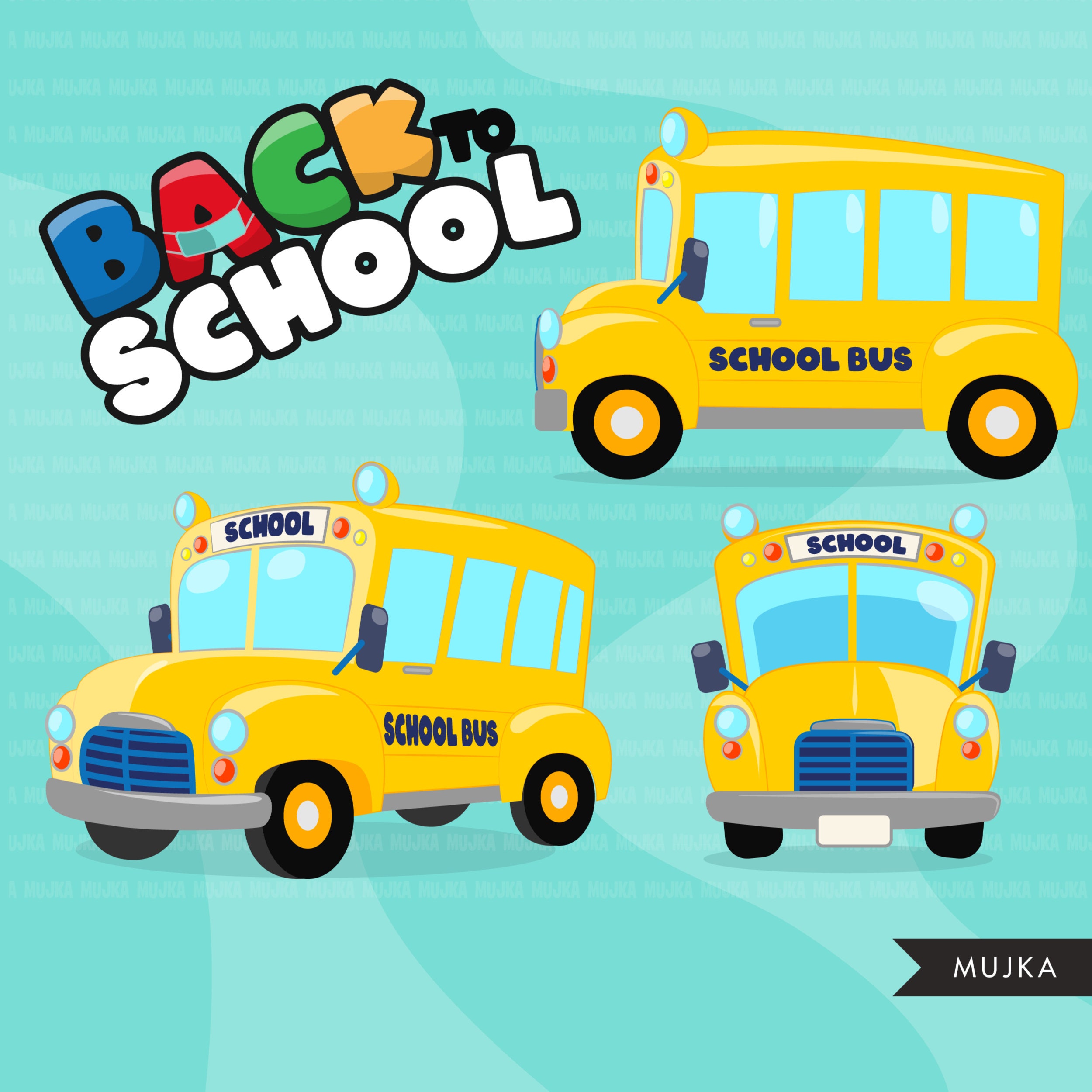 Back to School Clipart School Bus Clip Art Students With - Etsy Canada