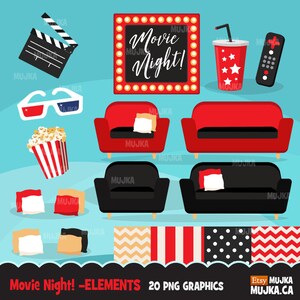 Movie Night Clipart Bundle, Sleepover, Home Birthday Party, Popcorn ...