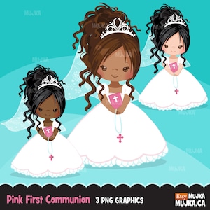 Girls First Communion Clipart Bundle, Holy First Communion for Girls ...