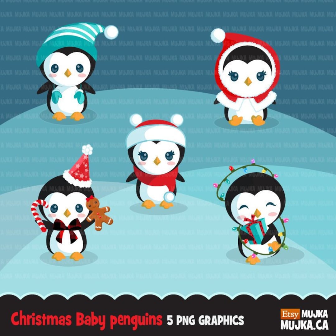 Christmas Penguins Clipart. Cute Baby in Christmas Outfits, Noel ...
