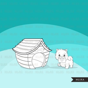 Valentine PUPPY DOG Digital Stamps. Cute Animals, Dog Bowl, Bone House ...