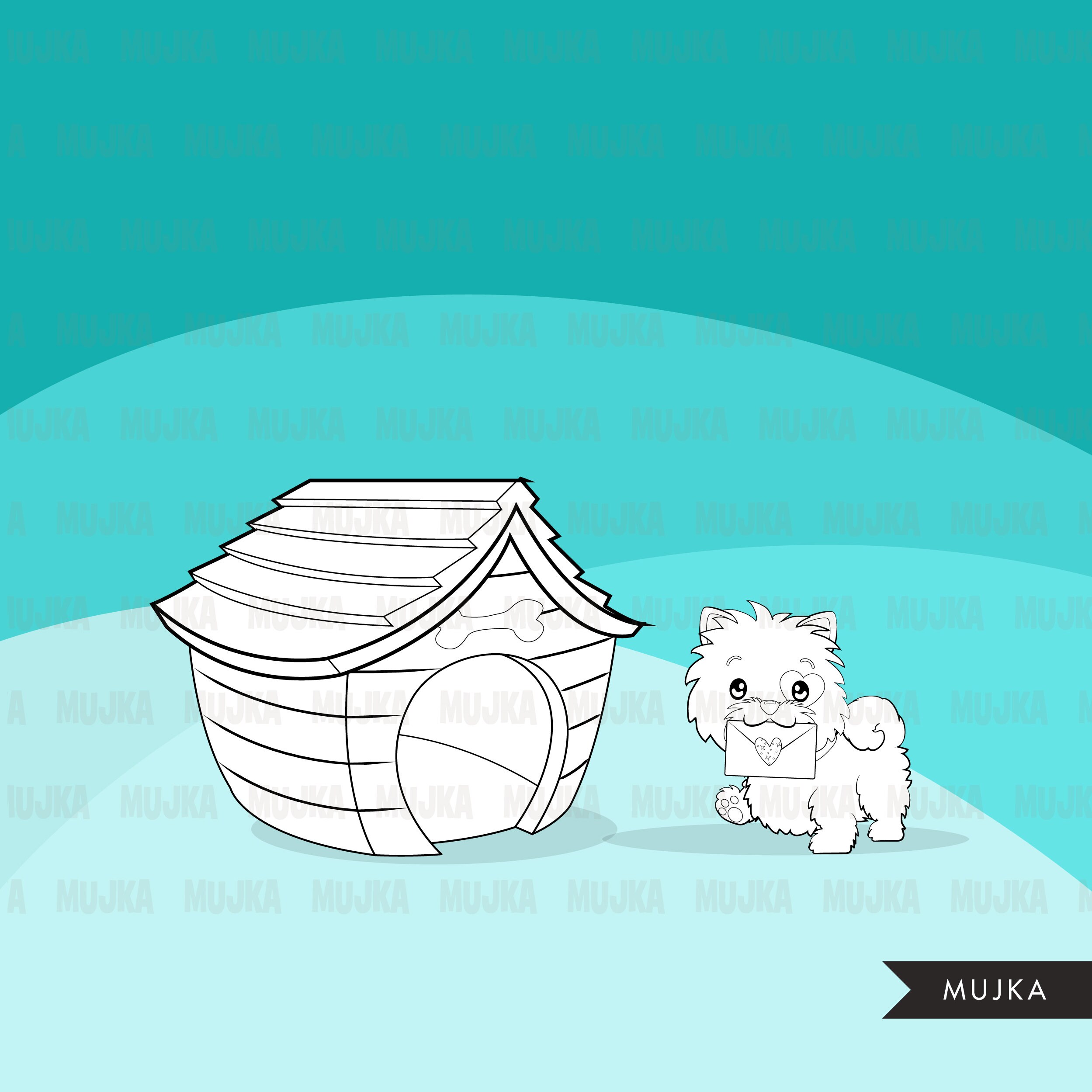 Valentine PUPPY DOG Digital Stamps. Cute Animals Dog Bowl | Etsy Canada