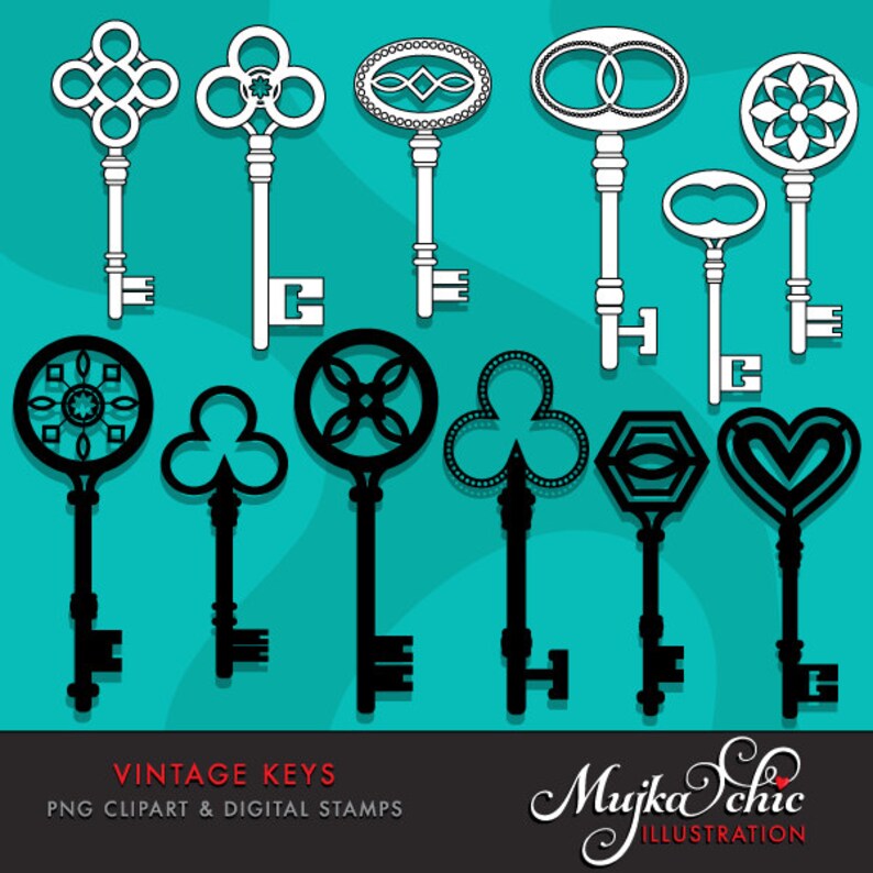 Vintage Antique Keys Clipart & Digital Stamps. Key Silhouettes | Etsy