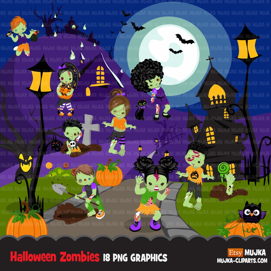 Halloween Clipart, Zombie Clipart, Zombie Kids Png, Zombie Sublimation ...