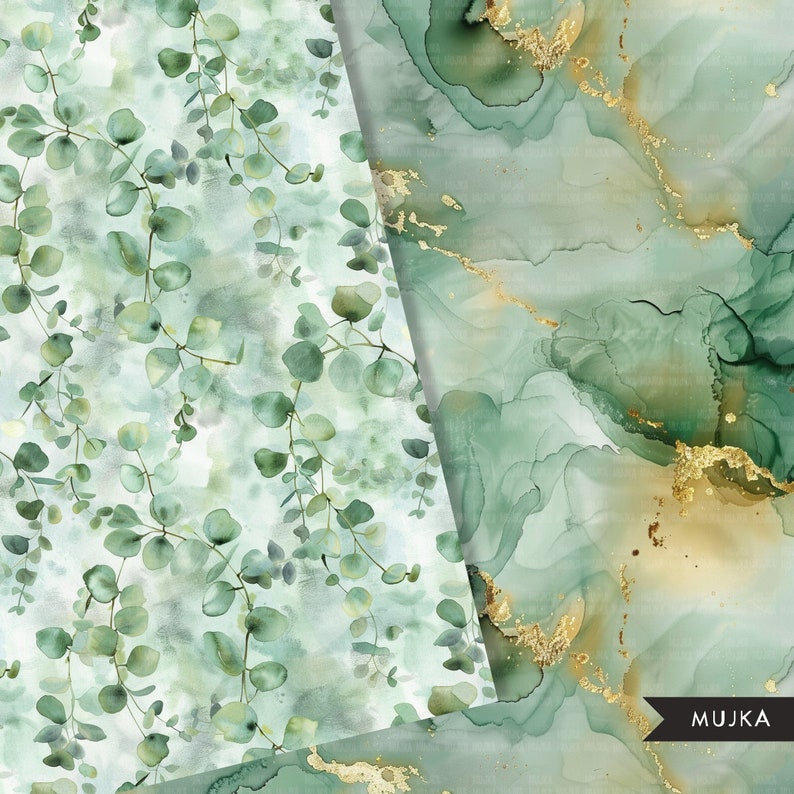 Sage Green Floral Digital Paper: Eucalyptus Watercolor Seamless Surface ...