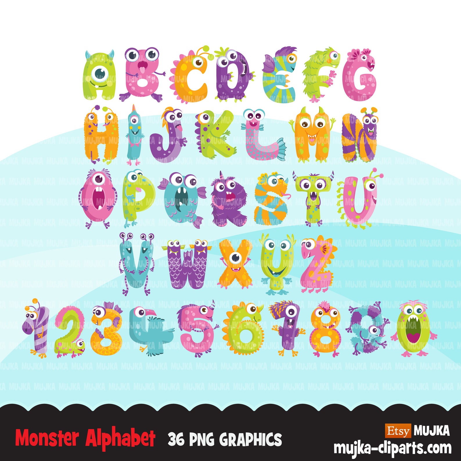 Monster Alphabet Clipart, Birthday, Boy Girl and Baby Shower Letters ...